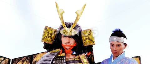 Japanese armed Female Samurai and her vassal: Graphic #74830897