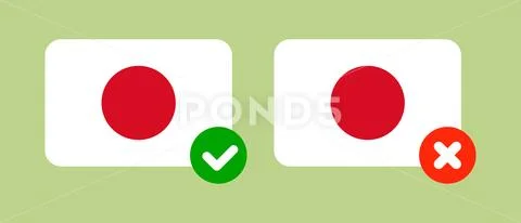 Japanese flag and check mark, Japanese flag and cross mark icon set ...