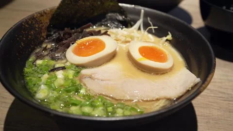Japanese ramen soup with char siu, seawe... | Stock Video | Pond5