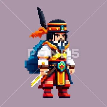 Japanese samurai warrior pixel art character for 8 bit game: Graphic ...