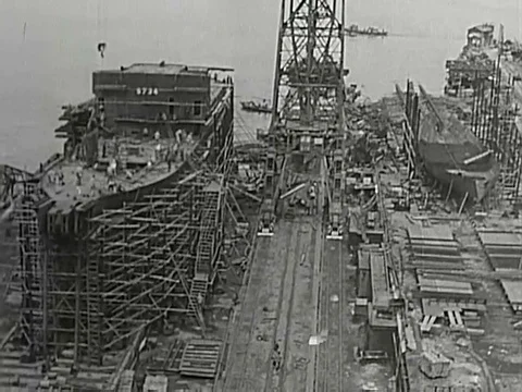 A Japanese trade ship is built, launched... | Stock Video | Pond5