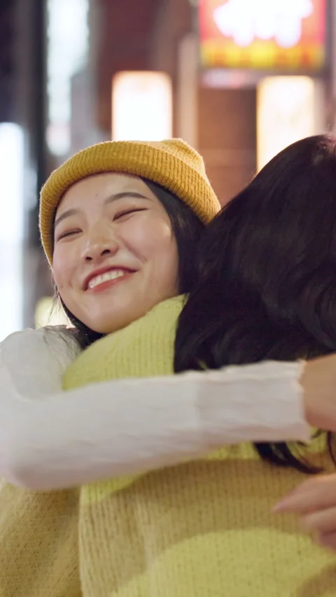 Japanese women, friends and hug in city ... | Stock Video | Pond5