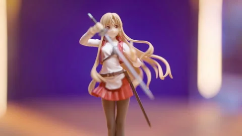 Jaw shot of sword girl figure from anime... | Stock Video | Pond5