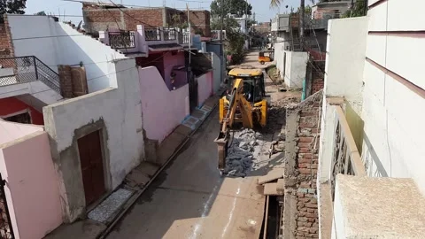 JCB Bulldozer digger Digging road In Con... | Stock Video | Pond5