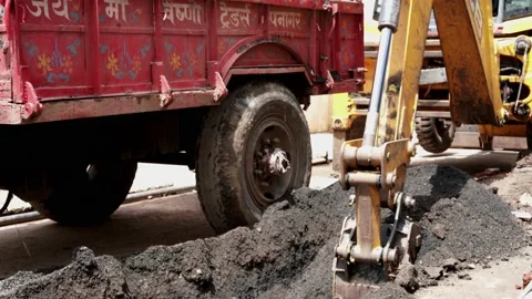 JCB Bulldozer digger Digging road In Con... | Stock Video | Pond5