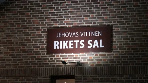 Jehovas Vittnen Rikets Sal sign on the f... | Stock Video | Pond5