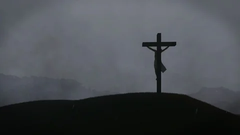 Jesus cross, night storm with lightnings... | Stock Video | Pond5