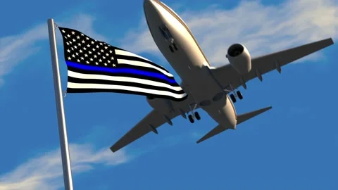 Jet airliner flies past a Thin Blue Line... | Stock Video | Pond5
