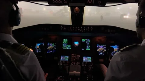 Jet cockpit view inside in a heavy fog c... | Stock Video | Pond5