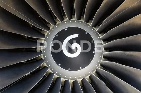 Jet engine detail. Close-up of an airliner turbofan jet engine ...