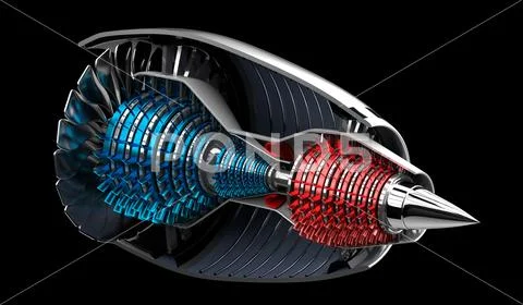 Jet engine inside - on black background: Royalty Free #249328910