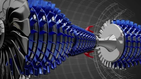Jet engine inside, partly wireframe mode... | Stock Video | Pond5