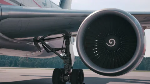 Jet engine turbine spinning slowly on ta... | Stock Video | Pond5