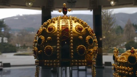 Jeweled King Crown in Museum Display | Stock Video | Pond5