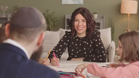 Jewish Family Talking while Drawing Toge... | Stock Video | Pond5
