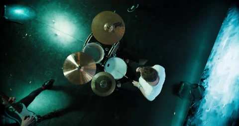 Jib shot of a drummer performing his sol... | Stock Video | Pond5