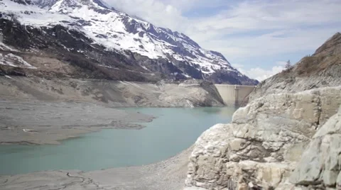 Jib shot of an empty dam, mineral, water... | Stock Video | Pond5