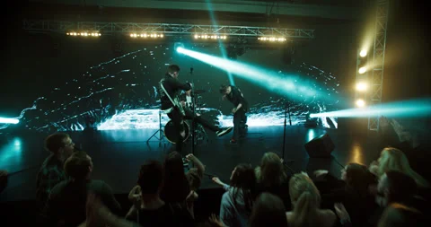 Jib shot of a rock band playing the gig ... | Stock Video | Pond5
