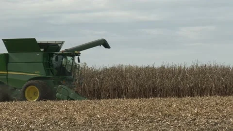 John Deere Combine - Harvesting Corn - D... | Stock Video | Pond5