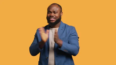 Joyful man happily clapping hands, ecsta... | Stock Video | Pond5