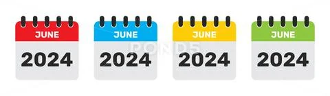 June 2024 calendar in four different colors. June month flat calender ...