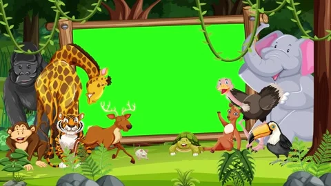Jungle Wildlife on Green Screen Sign | Stock Video | Pond5