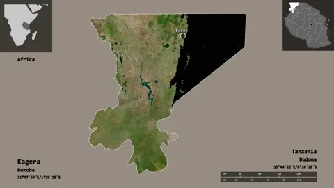 Kagera location. Tanzania. Satellite map | Stock Video | Pond5