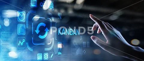 Kanban work flow process management system concept on virtual screen ...