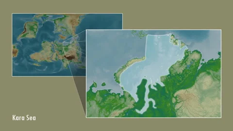 Kara Sea. Physical map. Patterson Cylind... | Stock Video | Pond5