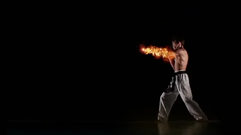 Karate Fighter With Burning Hit, Photo M... | Stock Video | Pond5