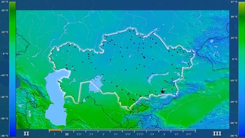 Kazakhstan - maximum temperature, border... | Stock Video | Pond5