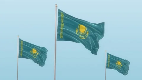 Kazaks tan Flag blowing in the wind wit... | Stock Video | Pond5