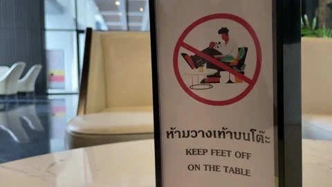 Keep feet of the table sign on marble su... | Stock Video | Pond5