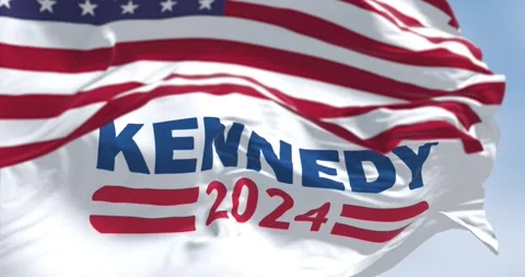 Kennedy 2024 campaign flag waving under ... | Stock Video | Pond5