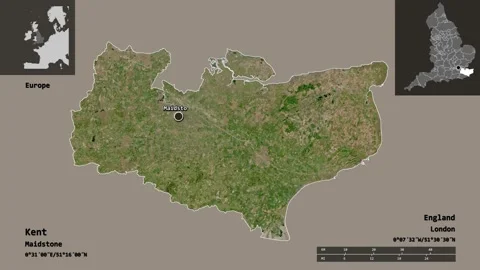 Kent location. England. Satellite map | Stock Video | Pond5