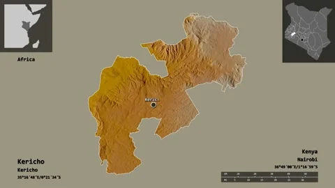 Kericho location. Kenya. Relief map | Stock Video | Pond5