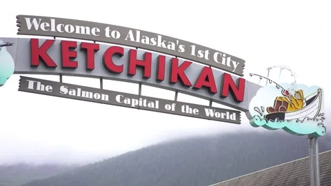 Ketchikan Alaska welcome city sign | Stock Video | Pond5