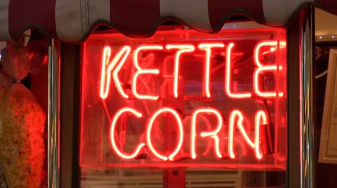 Kettle corn neon sign flashing | Stock Video | Pond5