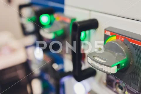 Key switch select mode Buttons and display on control panel. Stock ...