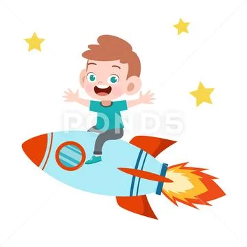 Kid boy ride rocket illustration vector illustration Illustration ...