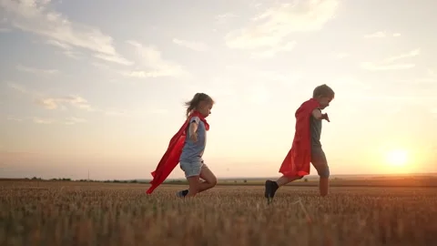 kid group superhero run. kids team happy... | Stock Video | Pond5