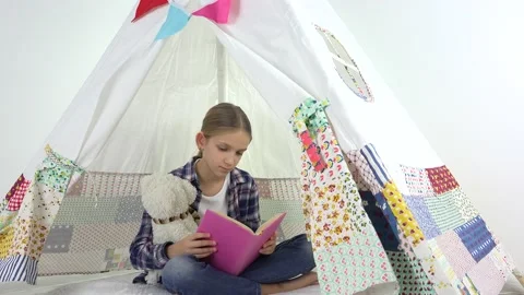 Kid Reading in Tent, Child Studying, Lea... | Stock Video | Pond5