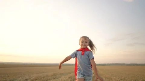 kid superhero run. girl daughter happy f... | Stock Video | Pond5