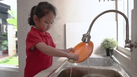 Kid Washing Dishes Stock Video Footage | Royalty Free Kid Washing ...