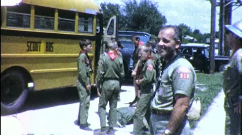 Kids Boy Scout Troop Go On Bus Camping T... | Stock Video | Pond5