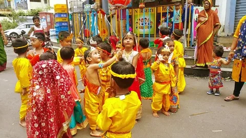 Kids Breaking Dahi Handi During Janamash... | Stock Video | Pond5