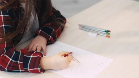 kids creative school drawing girl art th... | Stock Video | Pond5