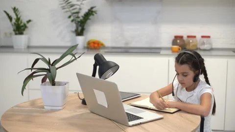 Kids distance learning. Cute little girl... | Stock Video | Pond5