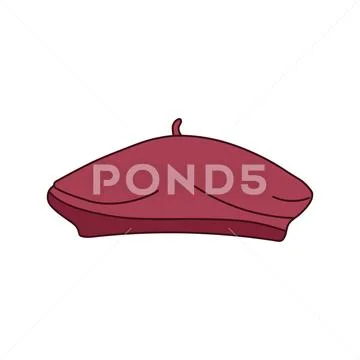 Kids drawing Cartoon Vector illustration beret hat Isolated on White ...