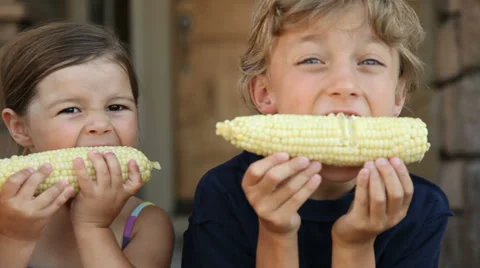 Kids eating corn on the cob | Stock Video | Pond5